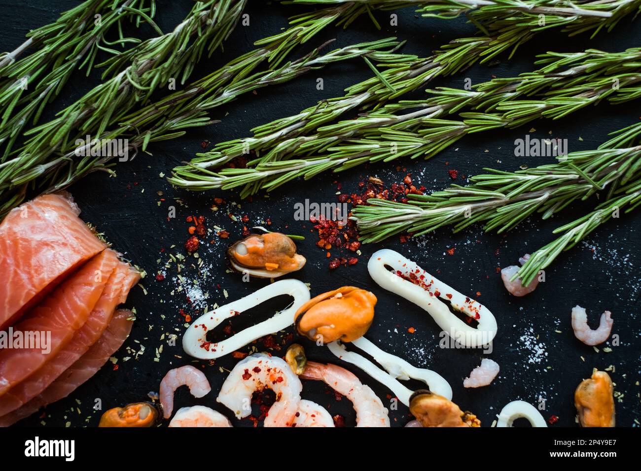 seafood mix background asian cuisine healthy diet Stock Photo - Alamy