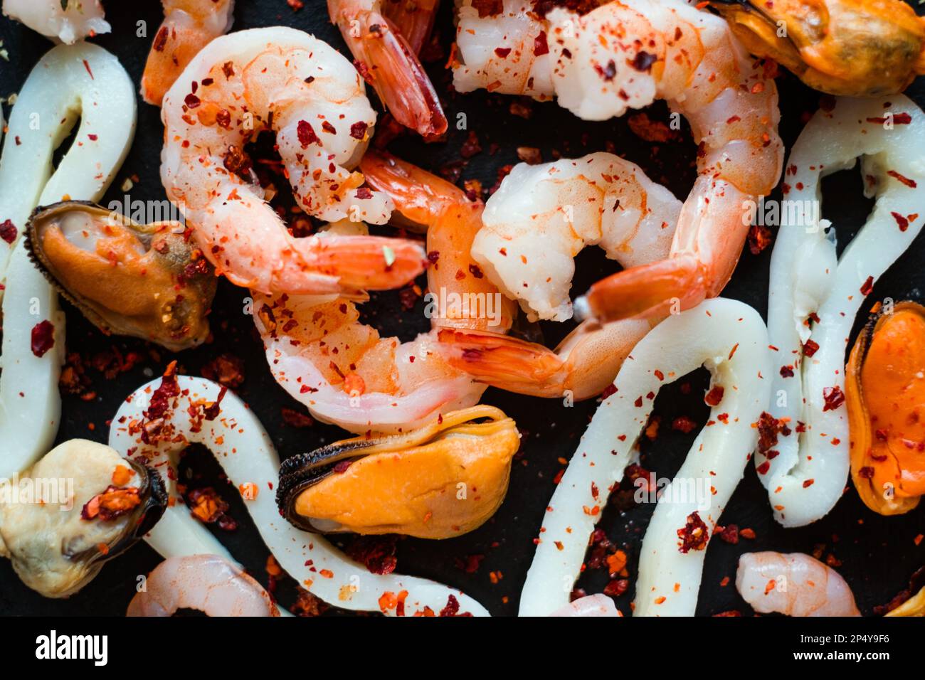 seafood mix background asian cuisine healthy diet Stock Photo - Alamy