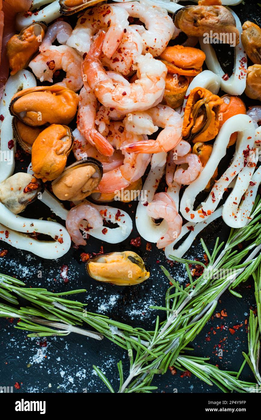 seafood mix background asian cuisine healthy diet Stock Photo - Alamy