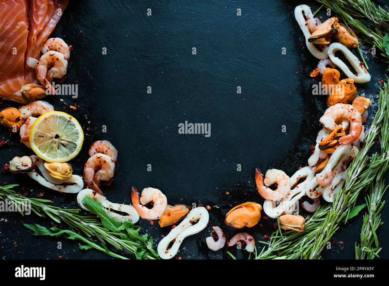 seafood mix background asian cuisine healthy diet Stock Photo - Alamy