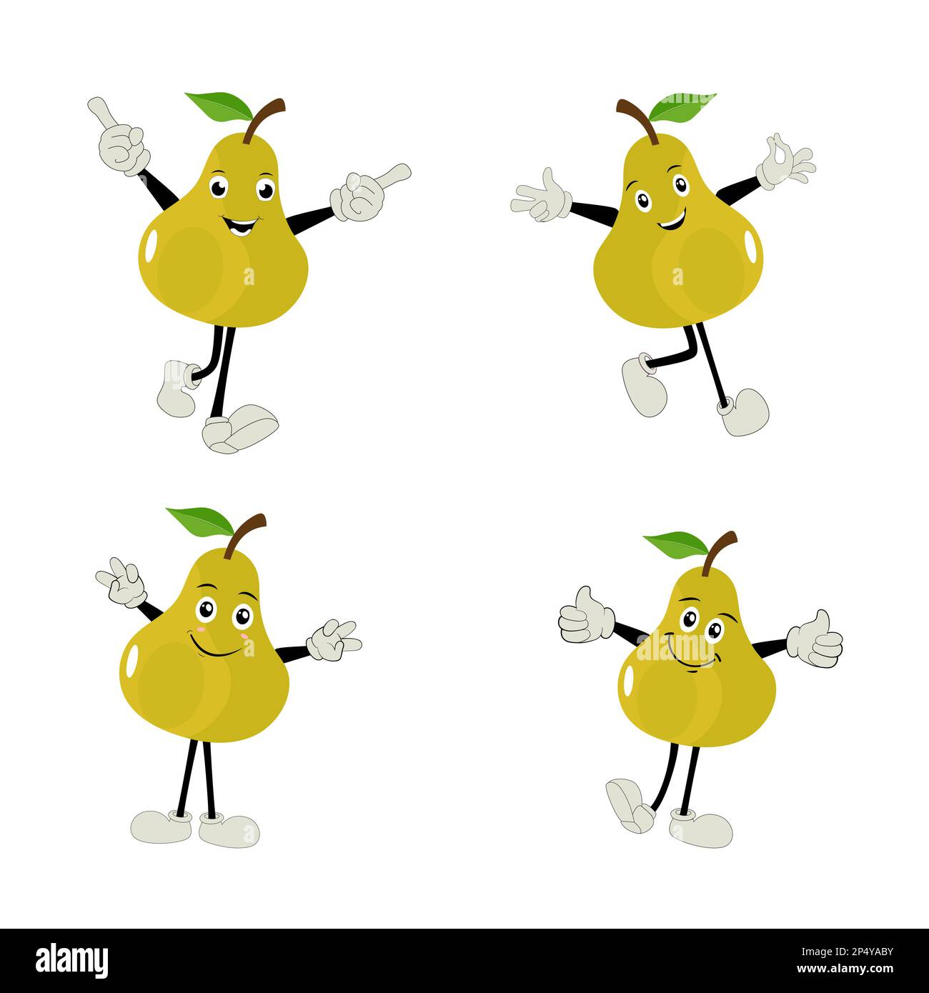 Pear fruit cartoon. Cute vector set of pear fruit character in ...
