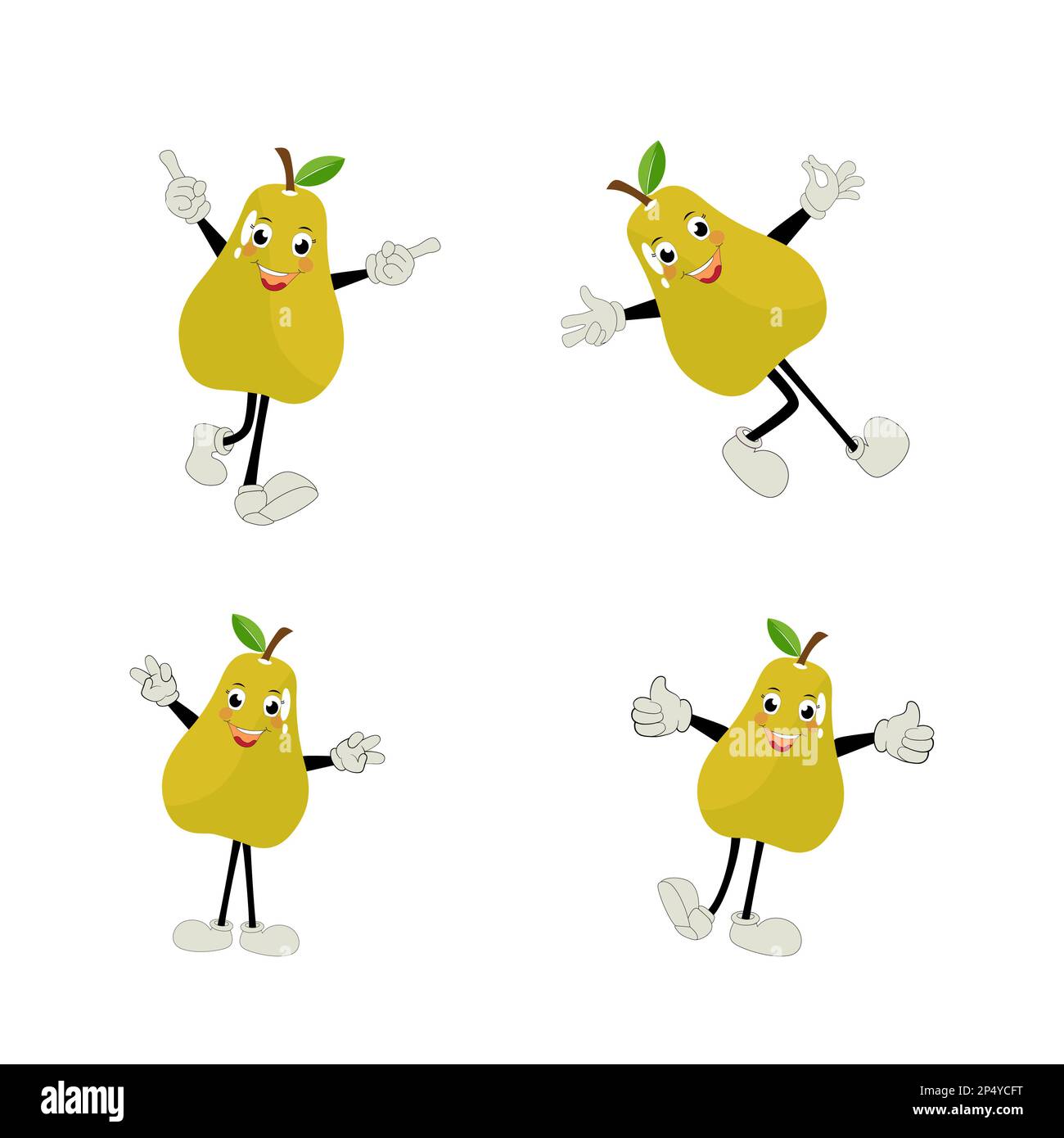 Pear fruit cartoon. Cute vector set of pear fruit character in ...