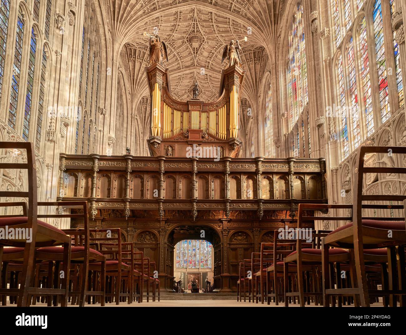 The organ and dark oak screen under the fan vaulted ceiling at the ...