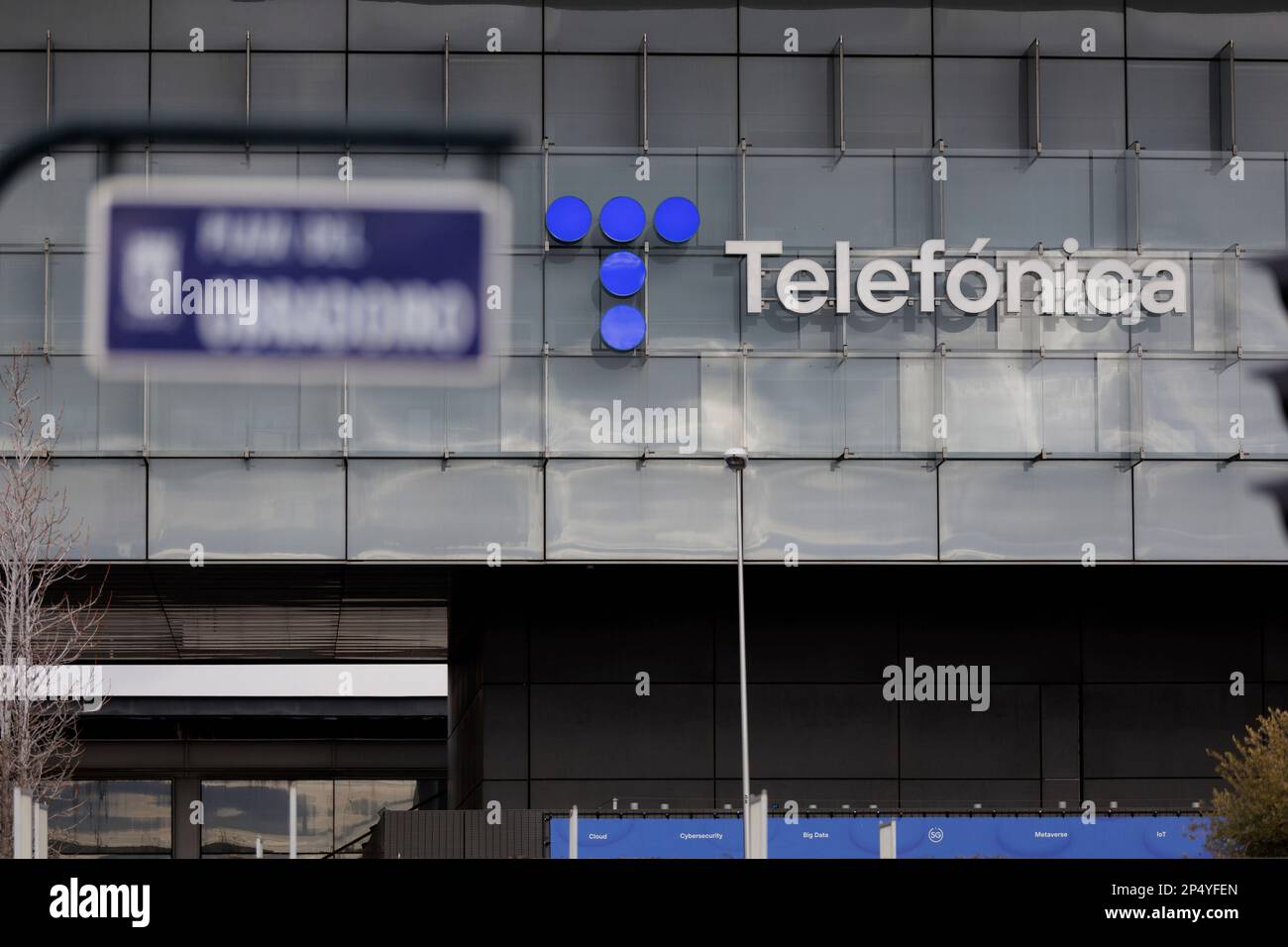 Facade of Telefónica's headquarters on March 6, 2023, in Madrid (Spain ...