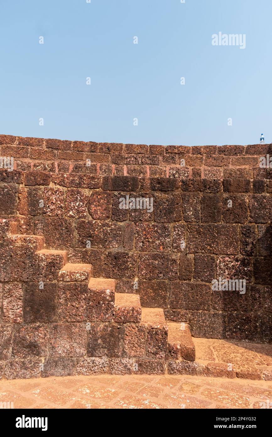 Steps leading to the ramparts of the ancient Fort Aguada in Sinquerim ...