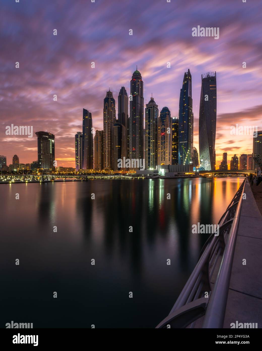 Colourful sunrise over the Dubai Marina taken from Skydive Dubai in the ...