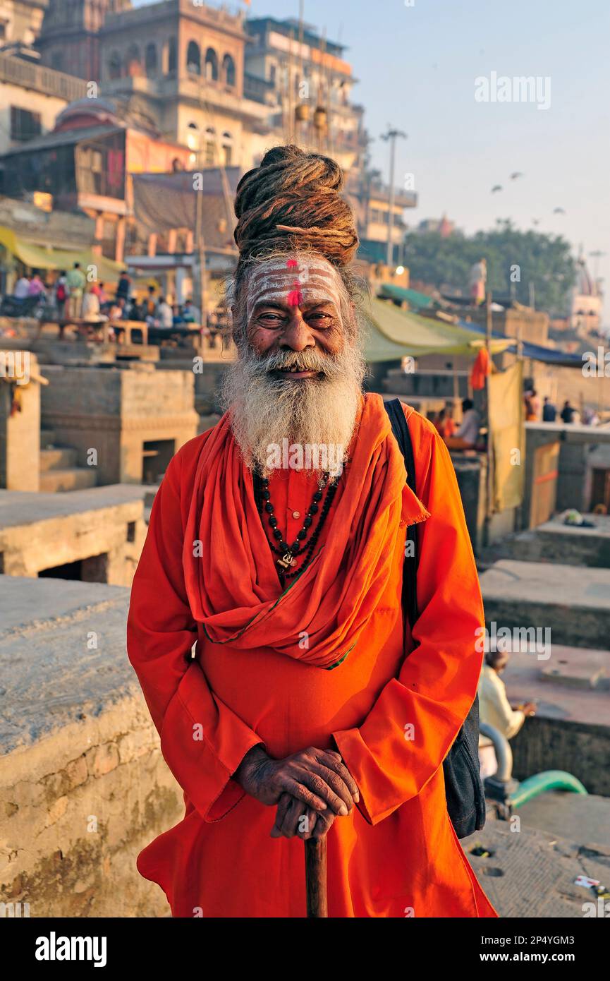 Portrait of a Sadhu (holy man) on the ghats of River Ganges, Varanasi ...