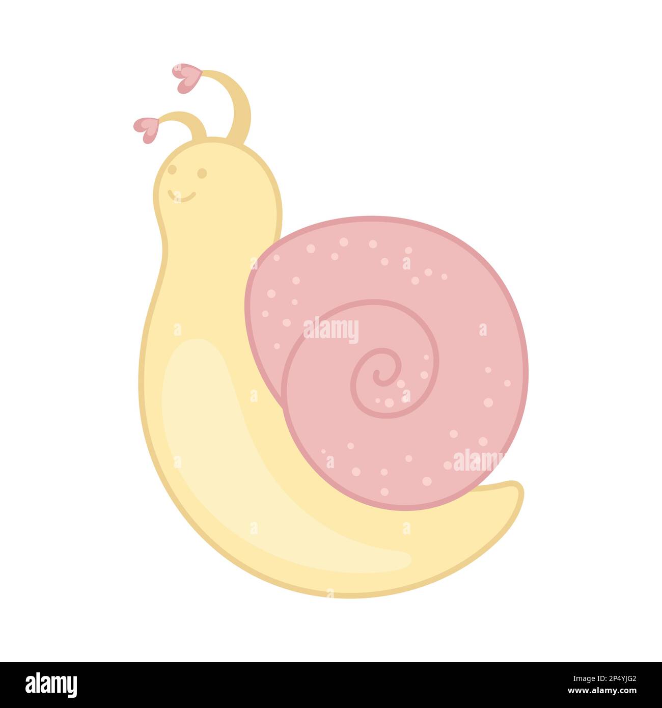 Cute snail in love. Pink and yellow colors. Simple illustration in ...