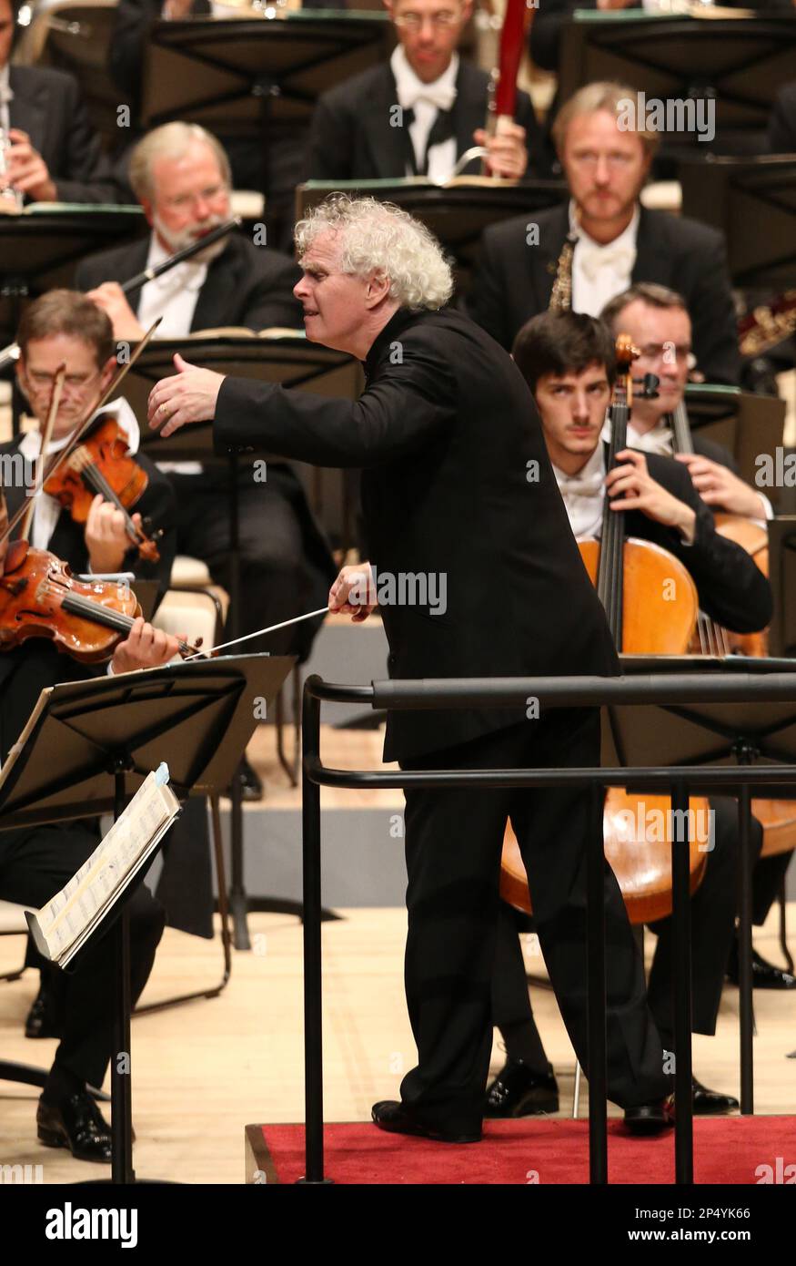British conductor Sir Simon Rattle conducts Berlin Philharmonic at ...