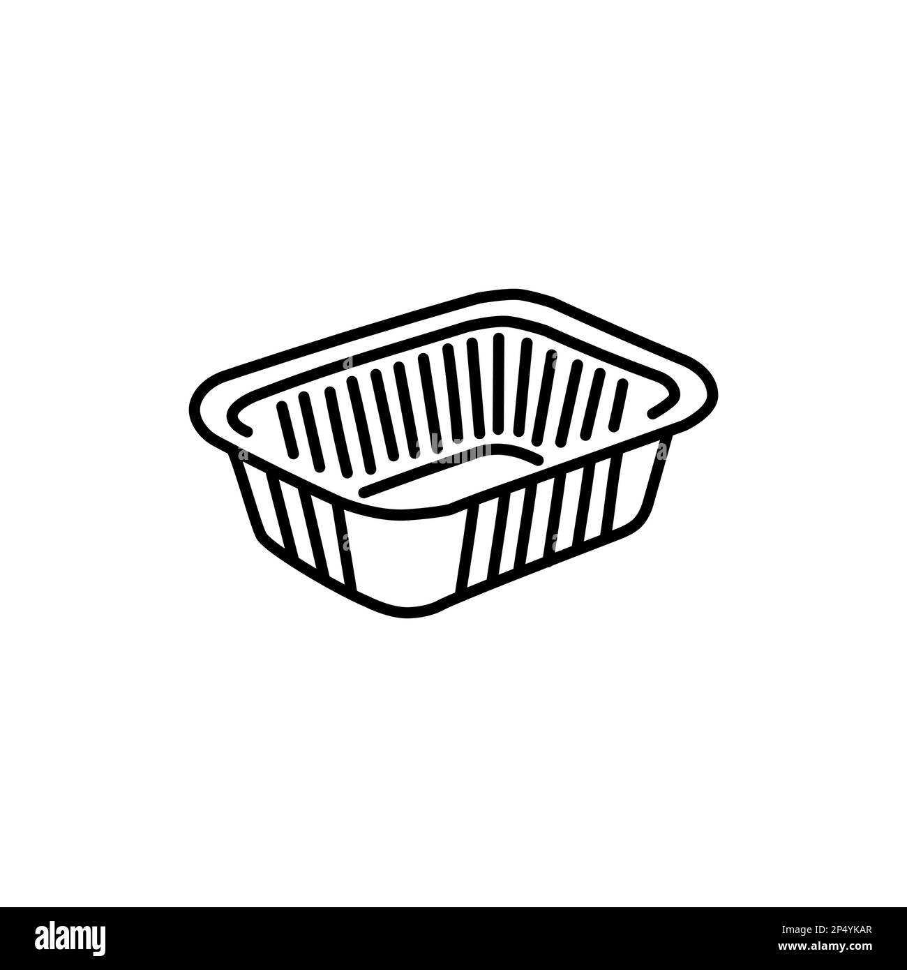Aluminum container black line icon. Takeout fastfood container. Take ...