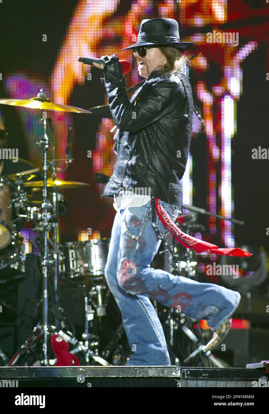 Vocalist Axl Rose of Guns N' Roses performs on stage at The Forum on ...