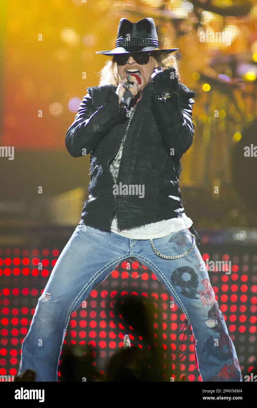 Vocalist Axl Rose of Guns N' Roses performs on stage at The Forum on ...