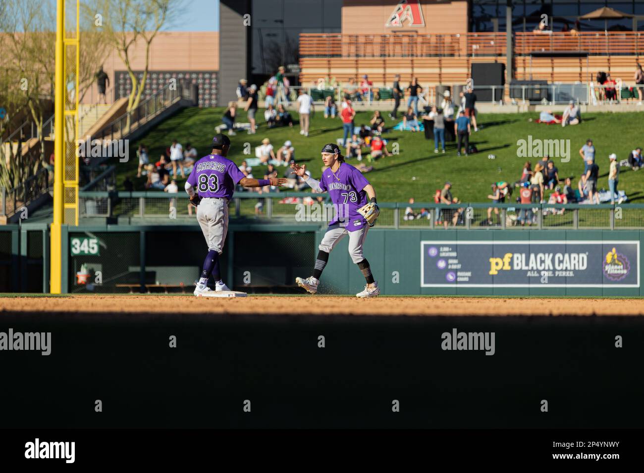 Zac Veen (OF) and Julio Carreras (INF) celebrate their win after a MLB ...