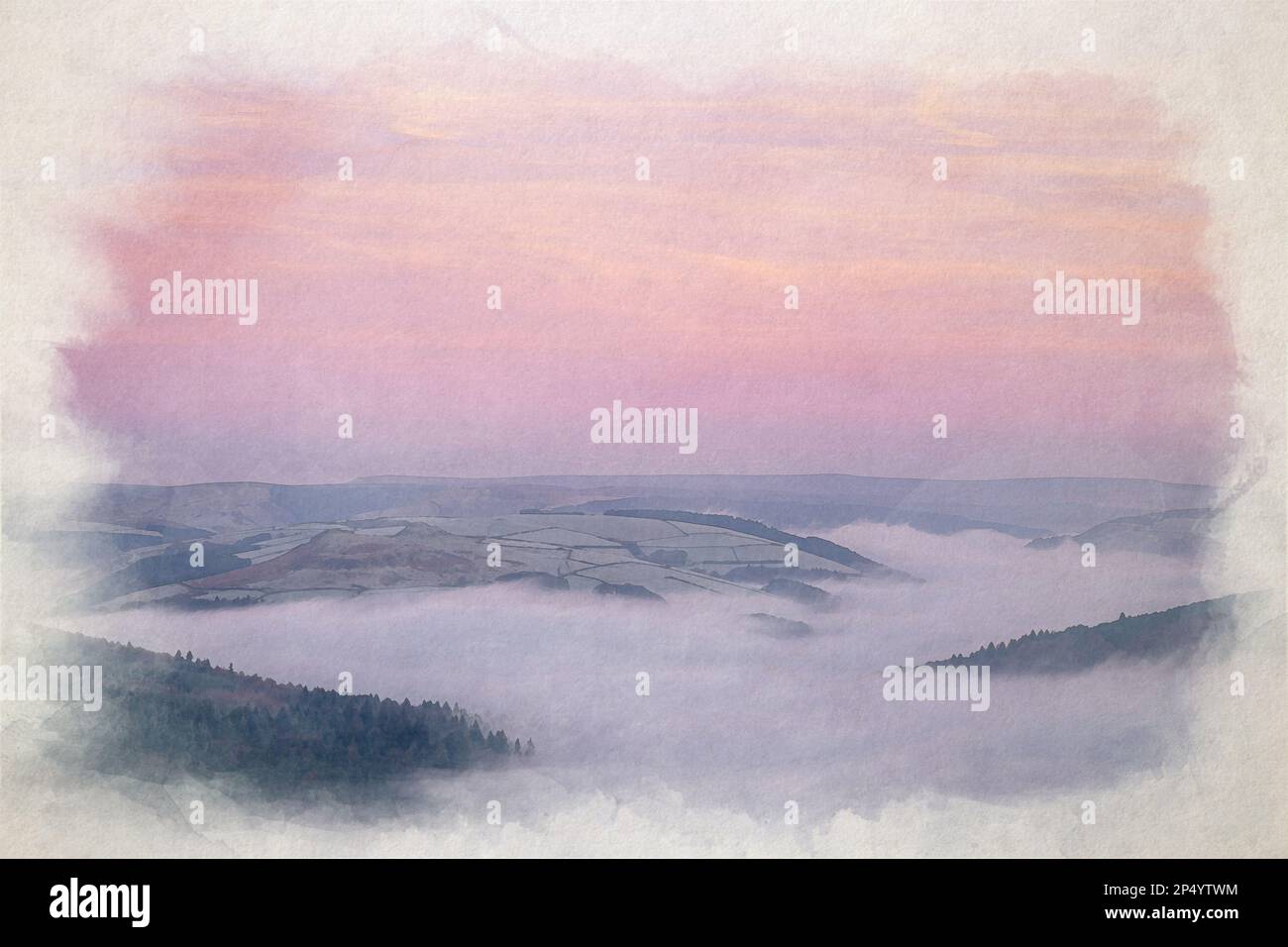 Bamford Edge. Ladybower, and Hope Valley. Digital watercolour painting ...