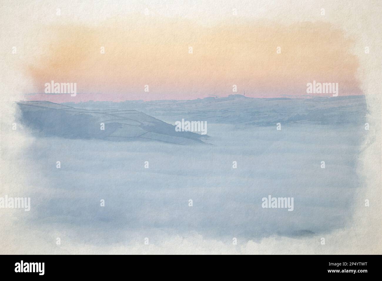 Bamford Edge. Ladybower, and Hope Valley. Digital watercolour painting ...