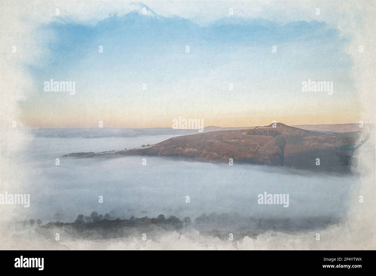 Bamford Edge. Ladybower, and Hope Valley. Digital watercolour painting ...