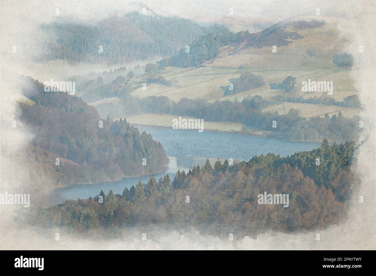 Bamford Edge. Ladybower, and Hope Valley. Digital watercolour painting ...