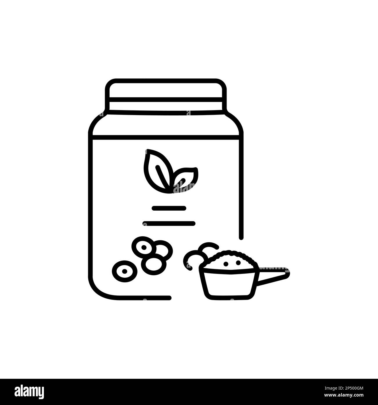 Soy protein in jar black line icon. Organic vegan product. Pictogram ...