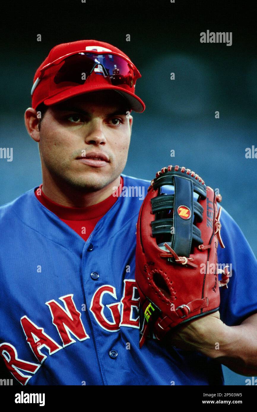 Ivan Rodriguez of the Texas Rangers during a game against the Anaheim ...