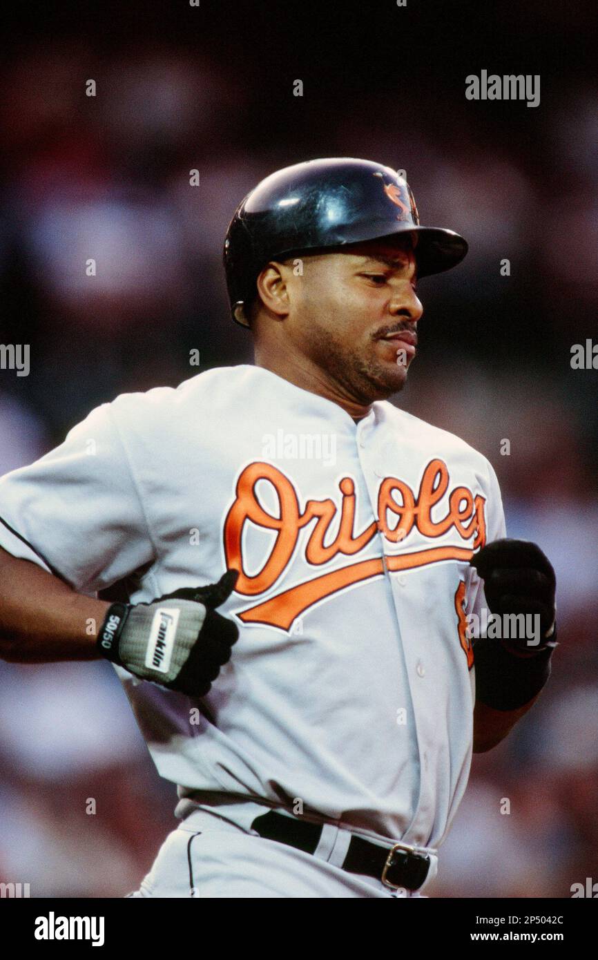 Albert Belle of the Baltimore Orioles during a game against the Anaheim ...