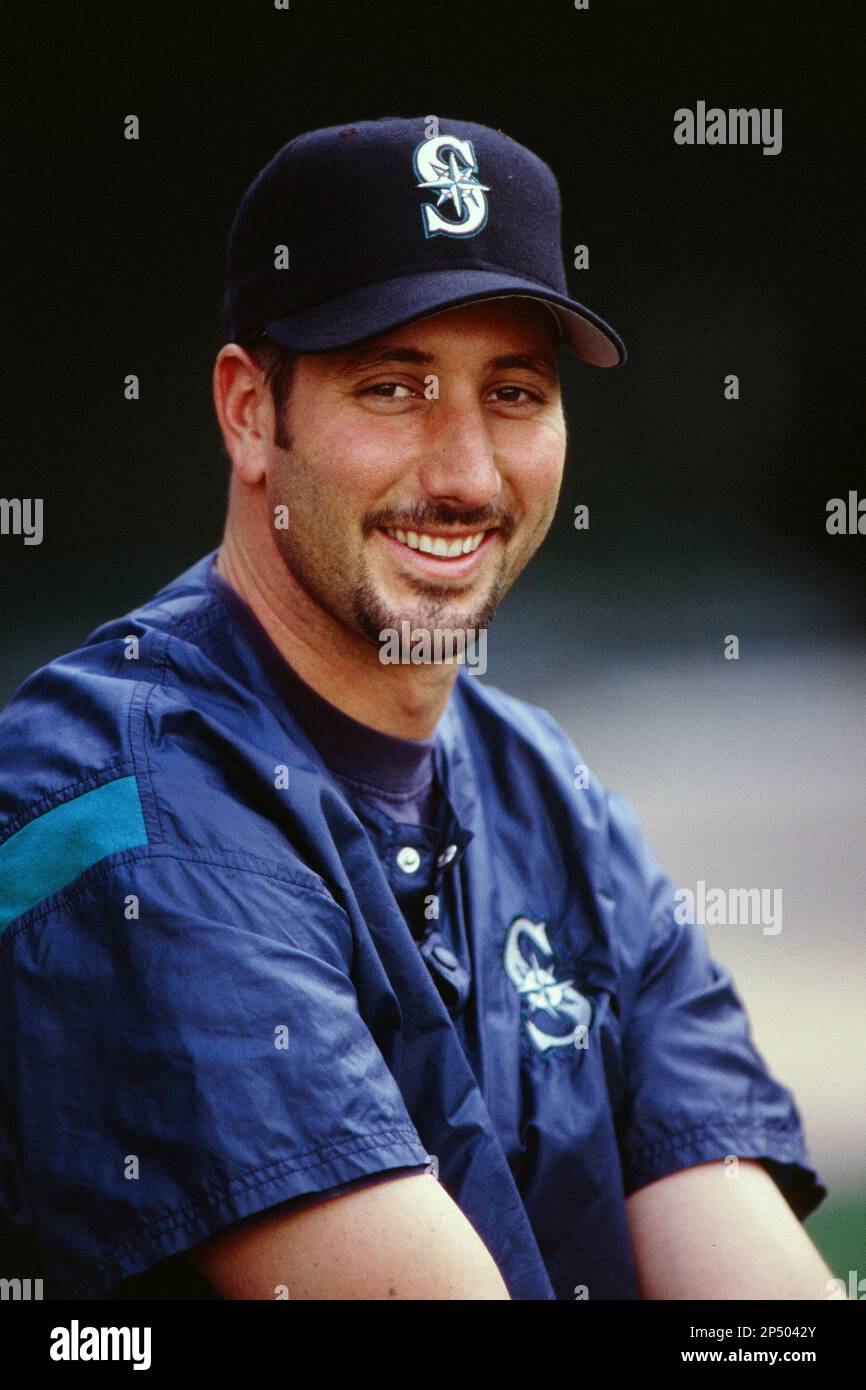 John Mabry of the Seattle Mariners during a game against the Anaheim ...