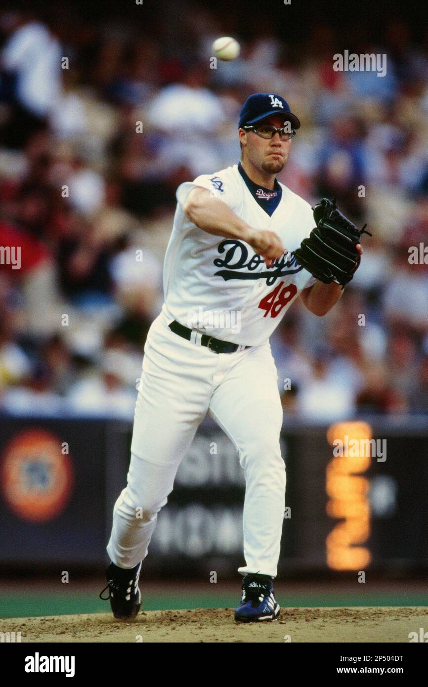 Eric Gagne of the Los Angeles Dodgers during a game at Dodger Stadium ...