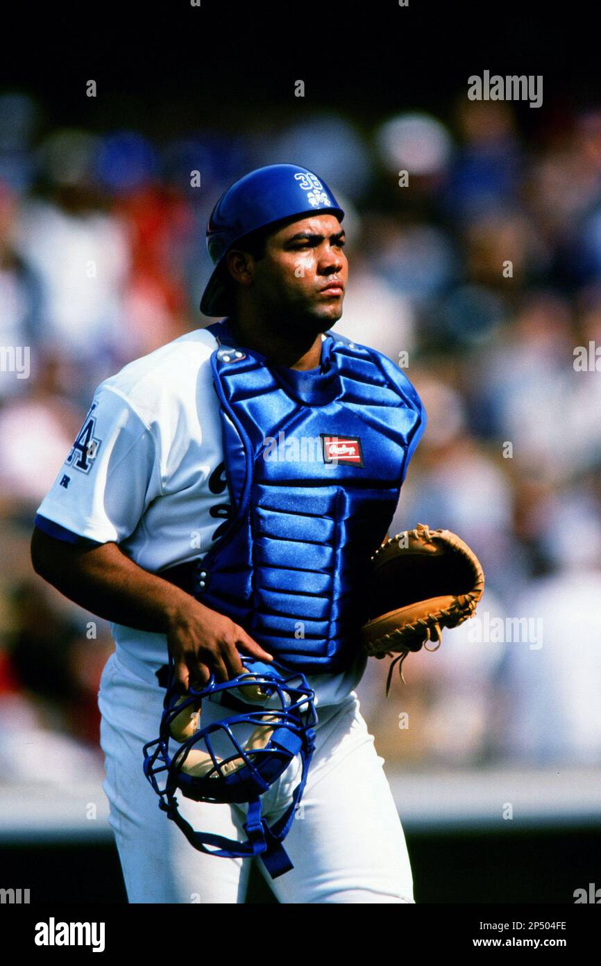 Angel Pena of the Los Angeles Dodgers during a game at Dodger Stadium ...