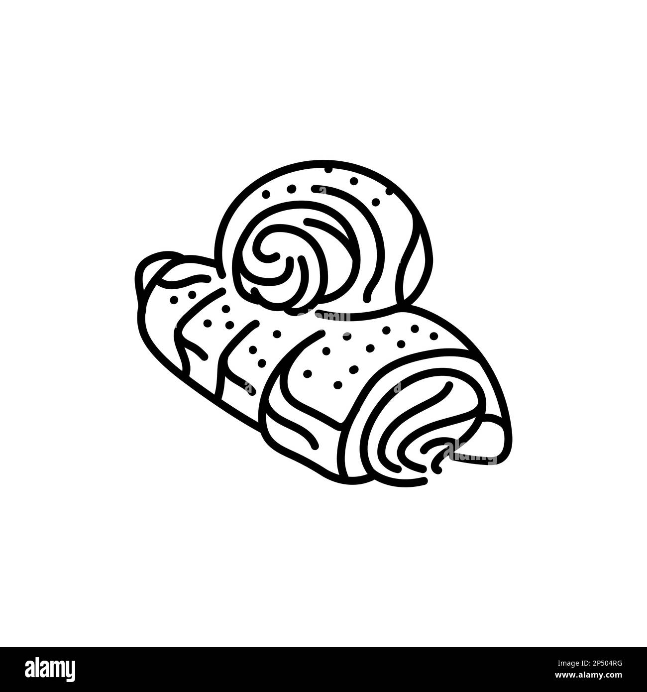 French rolls with custard black line icon. Bakery. Pictogram for web ...