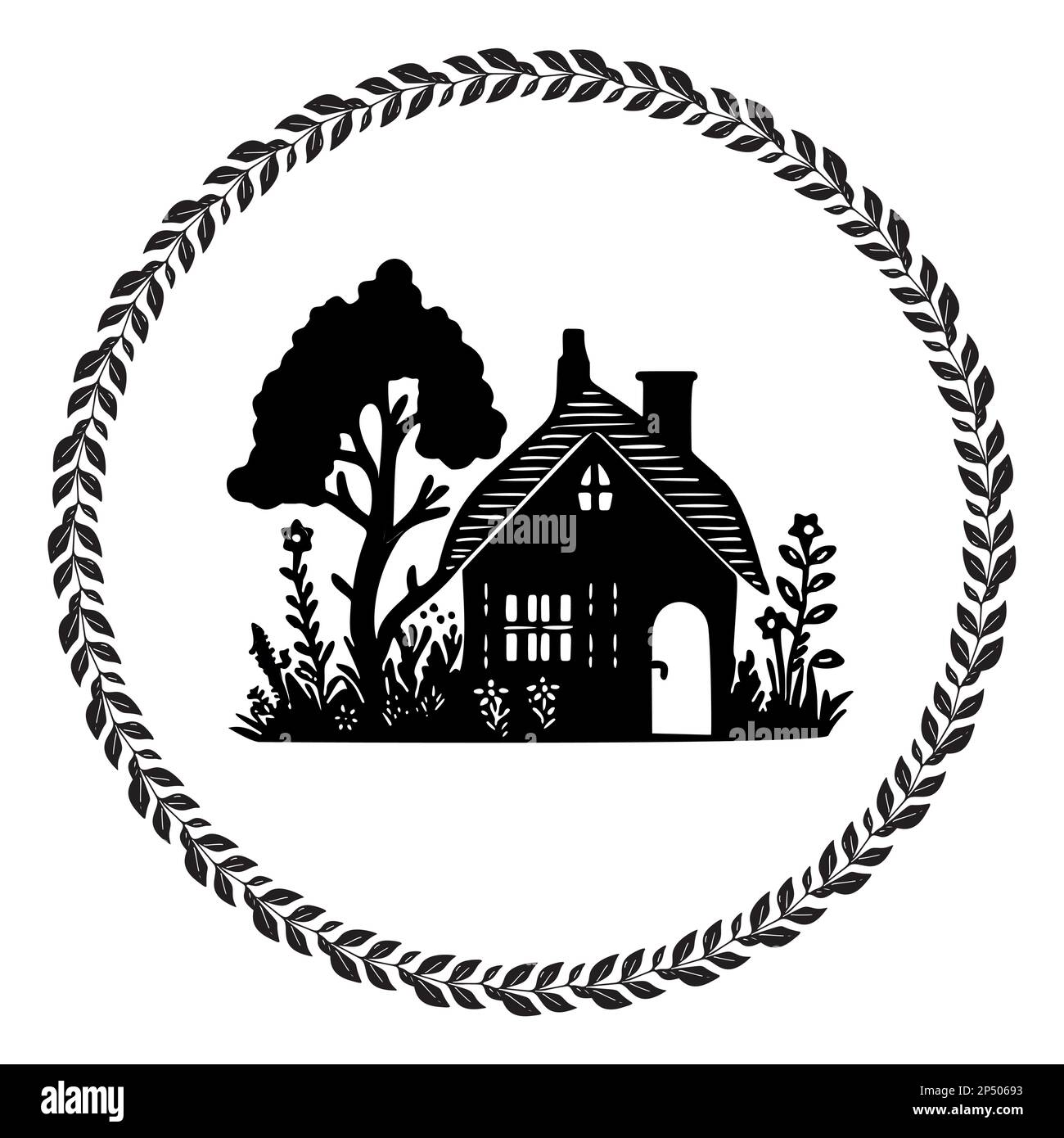 Cute rustic cottage motif in homestead vintage style. Vector ...