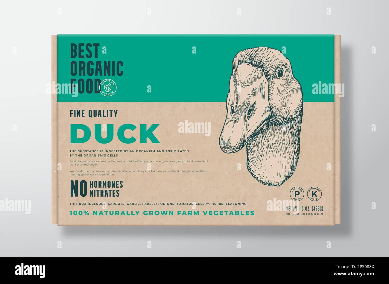 Organic Duck Meat Vector Poultry Food Packaging Label Design on a Craft ...