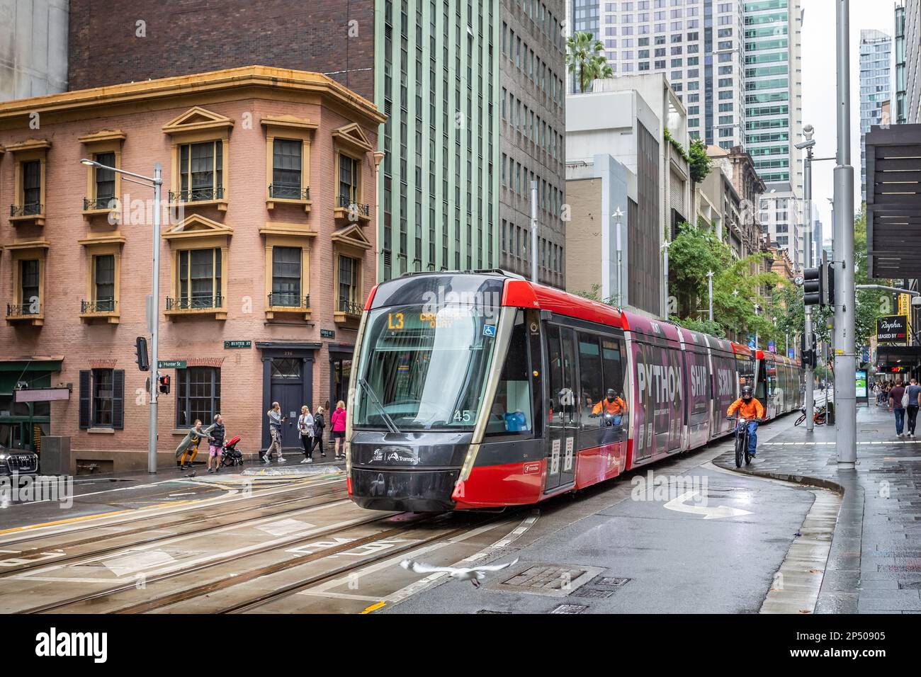 Close up of new Light Rail tram travelling along George Street in ...