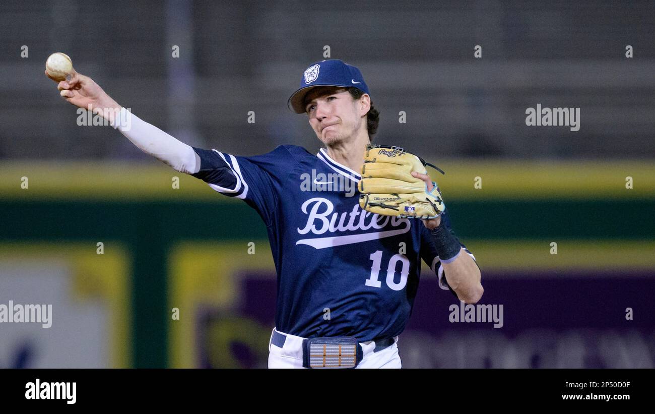 Butler infielder Ryan O'Halloran (10) throws during an NCAA baseball ...