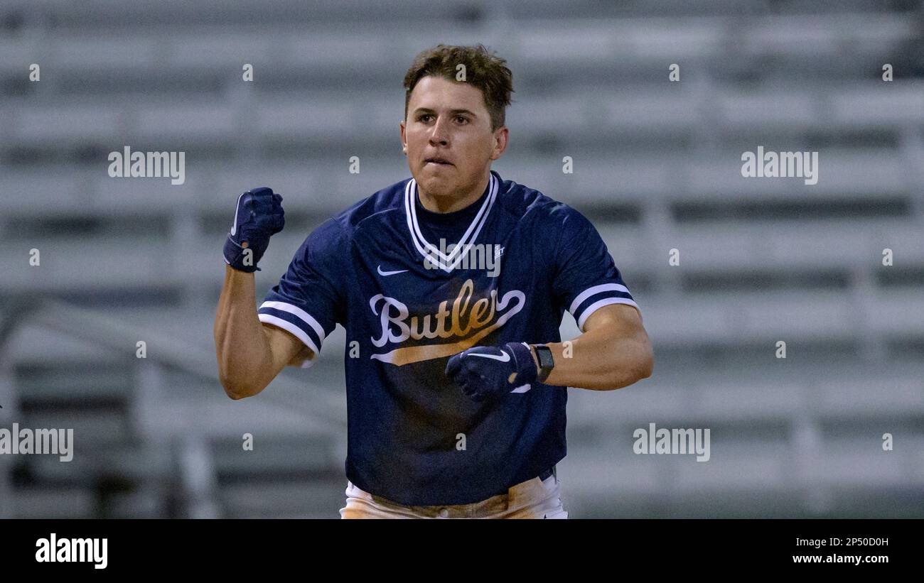 Butler infielder Carter Dorighi (4) reacts to sliding into third for a ...