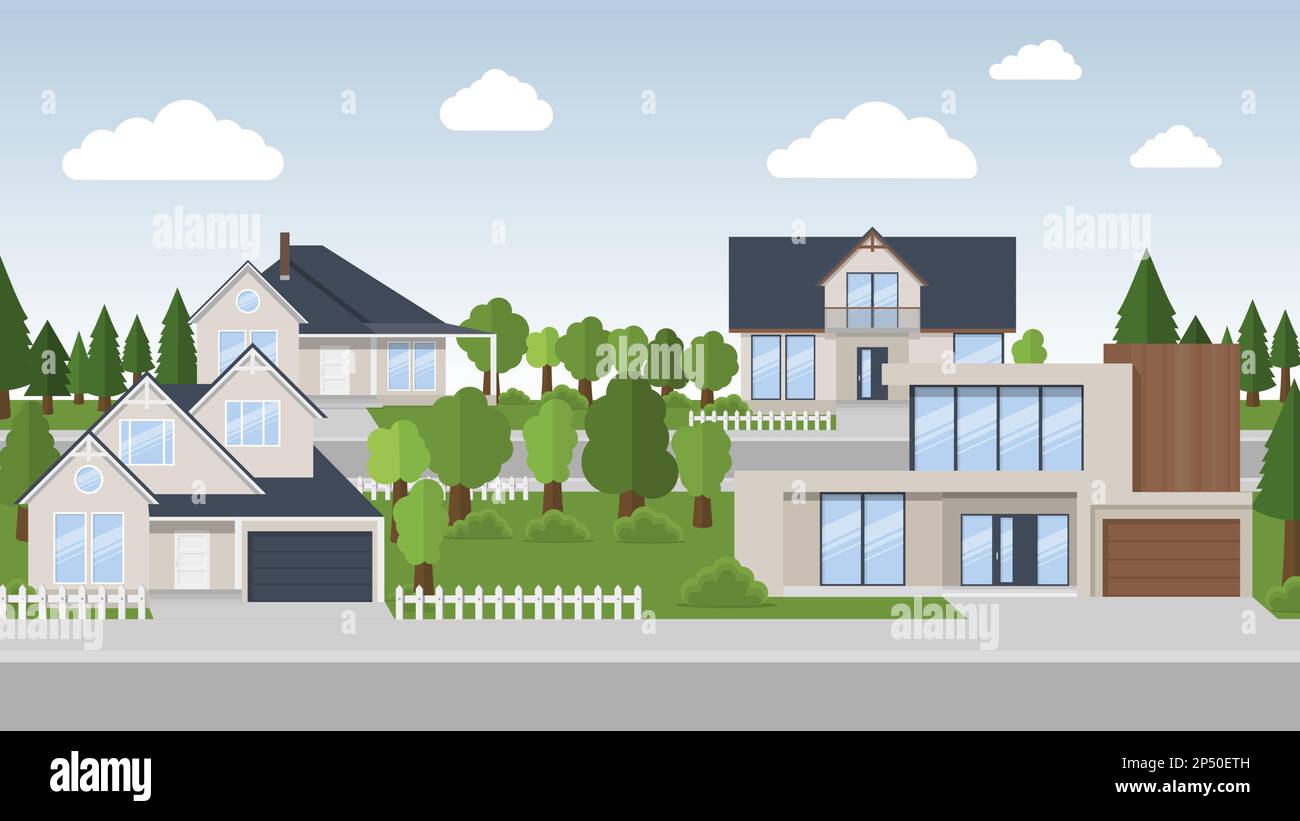 Cartoon houses set. Exterior of the residential house, front view ...