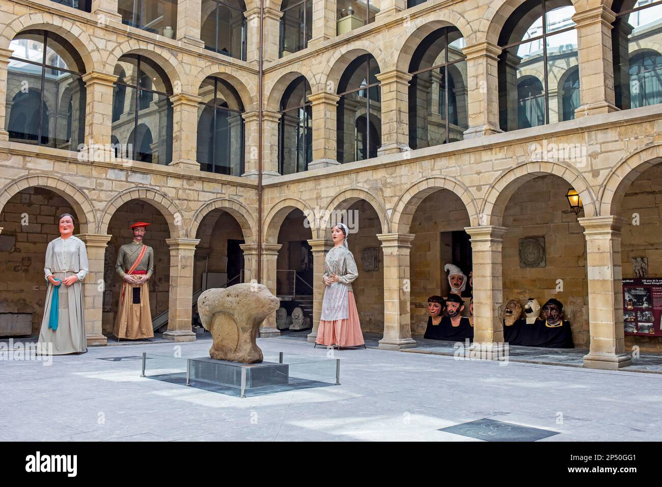 'Mikeldi' and giants in courtyard of Euskal Museoa-Basque museum. Archaeological museum of ...