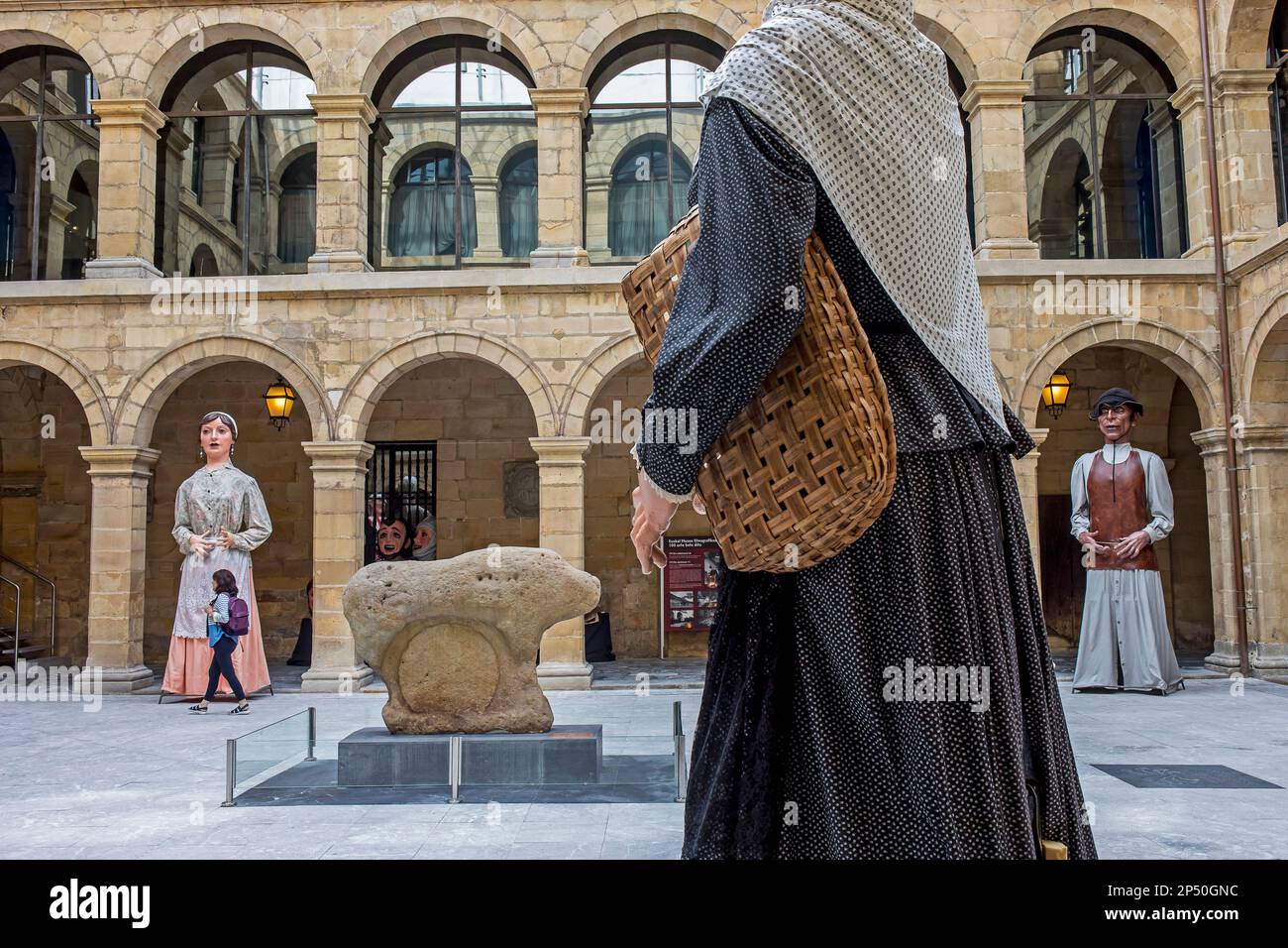 'Mikeldi' and giants in courtyard of Euskal Museoa-Basque museum ...