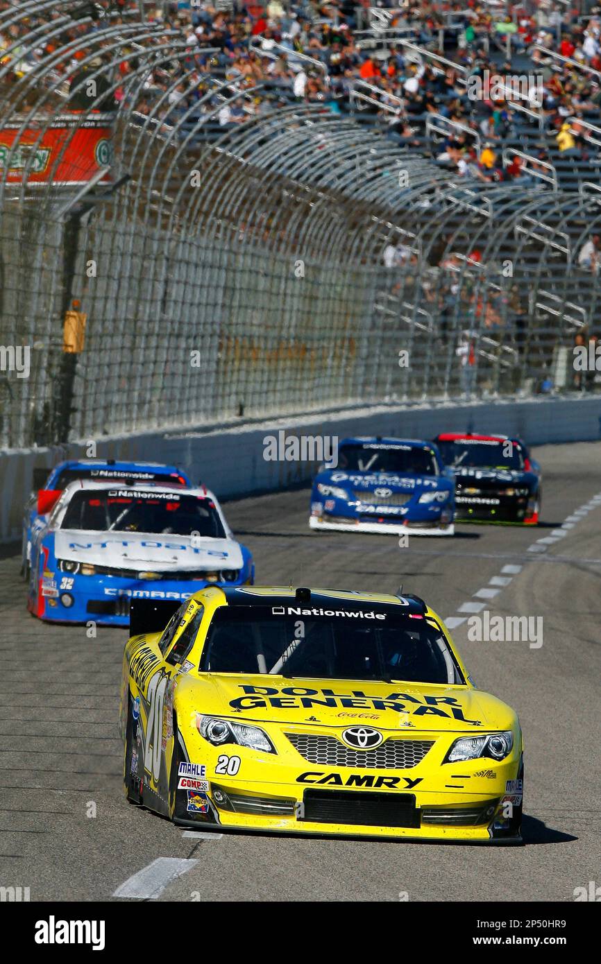 Denny Hamlin (20) and Kyle Larson (32) during the NASCAR Nationwide ...