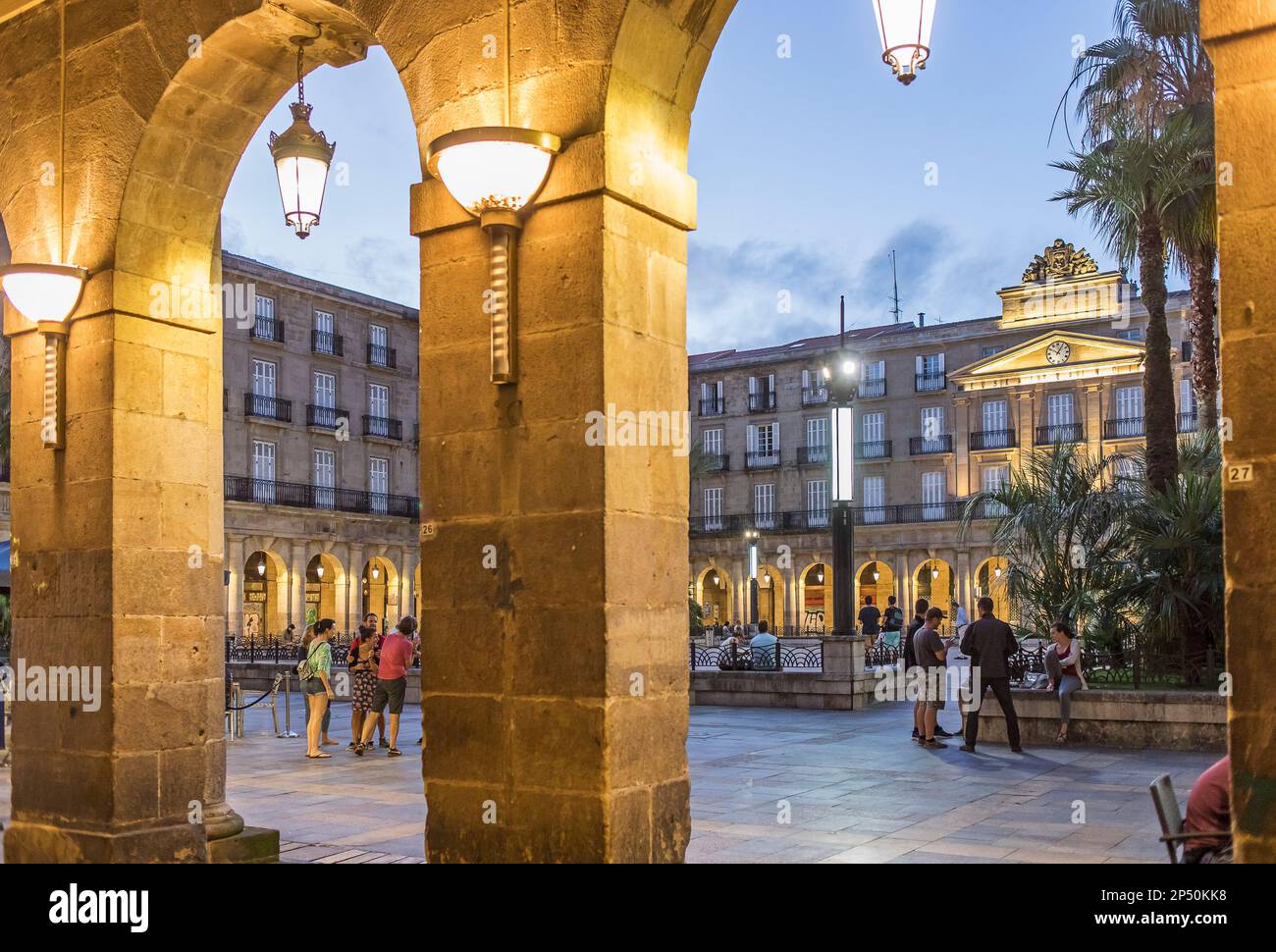 Plaza Nueva, in the Old Town (Casco Viejo), Bilbao, Spain Stock Photo ...