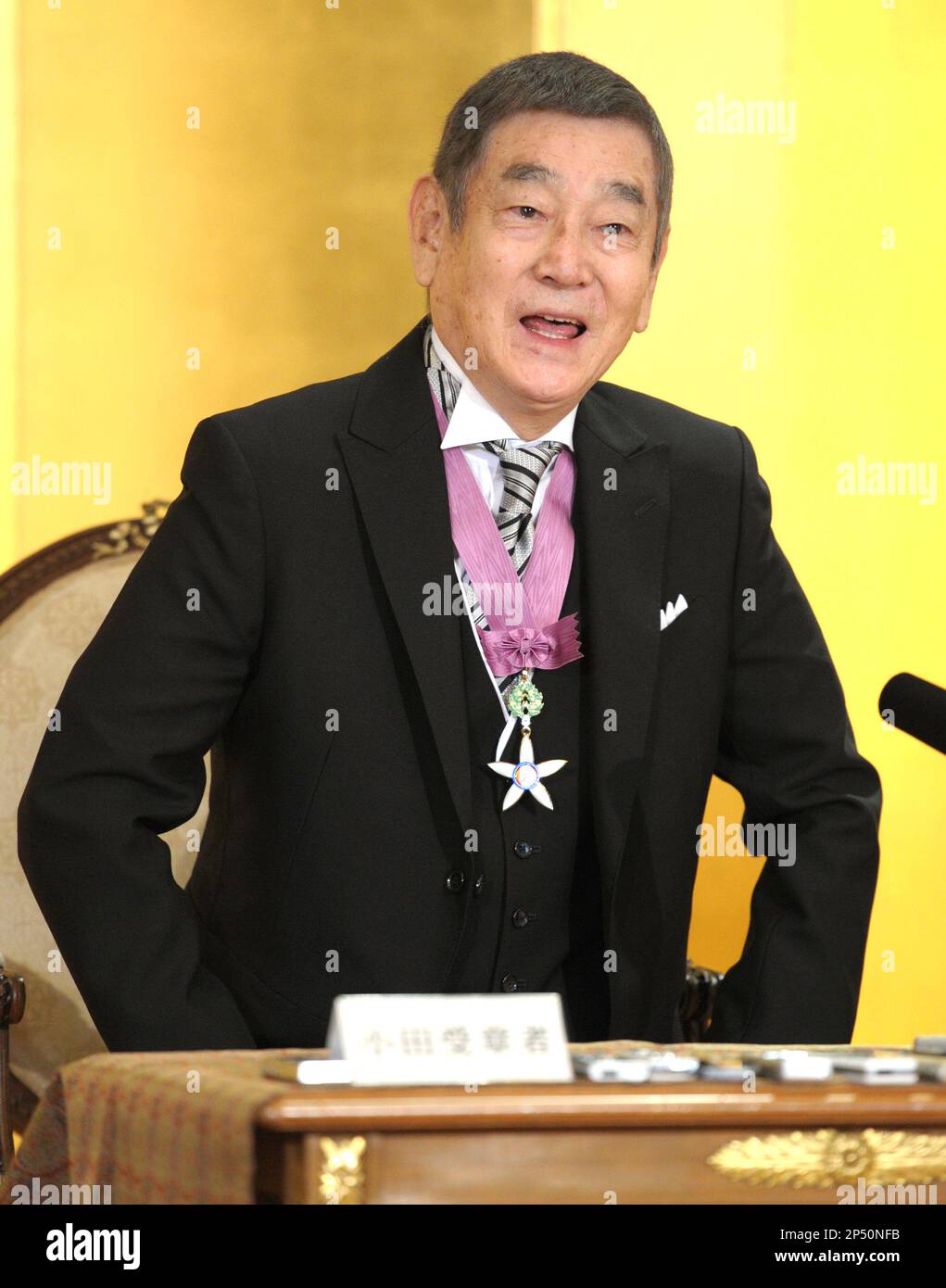 Ken Takakura, an actor, meets a press conference after the Order of ...