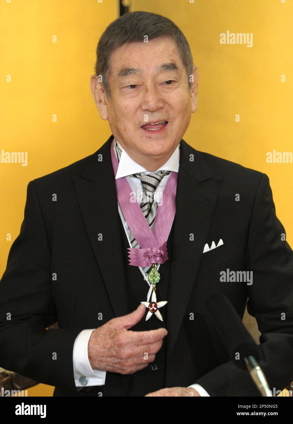 Ken Takakura, an actor, meets a press conference after the Order of ...