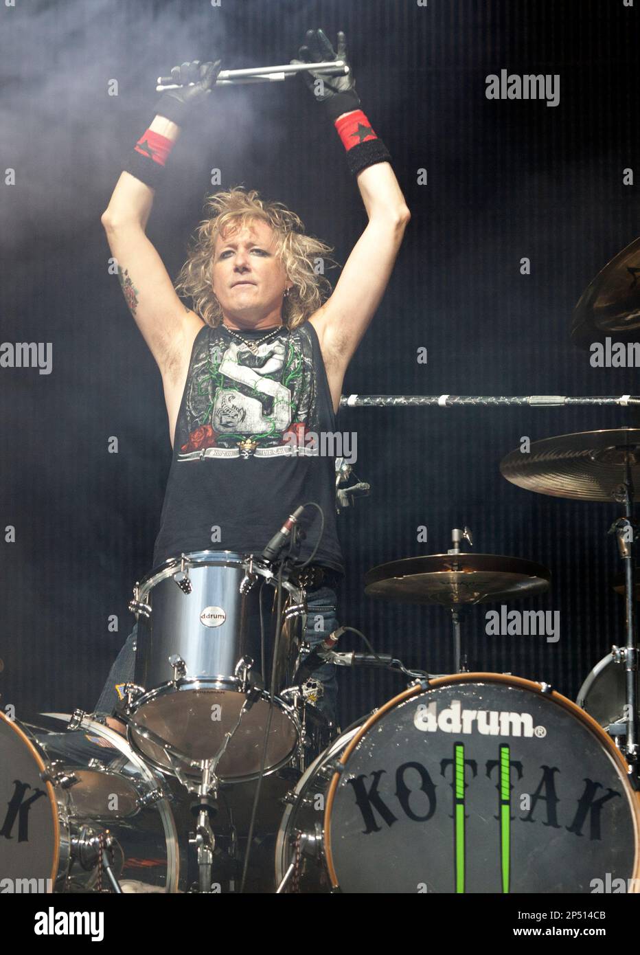 Drummer James Kottak of the Scorpions performs on stage at the Citizens Business Bank Arena on ...