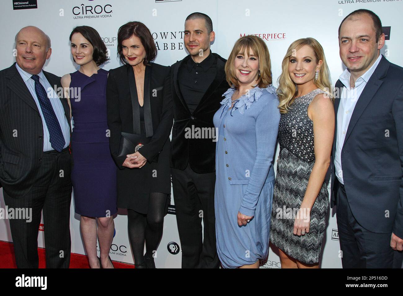 (L-R) Creator Julian Fellowes, actors Michelle Dockery, Elizabeth ...