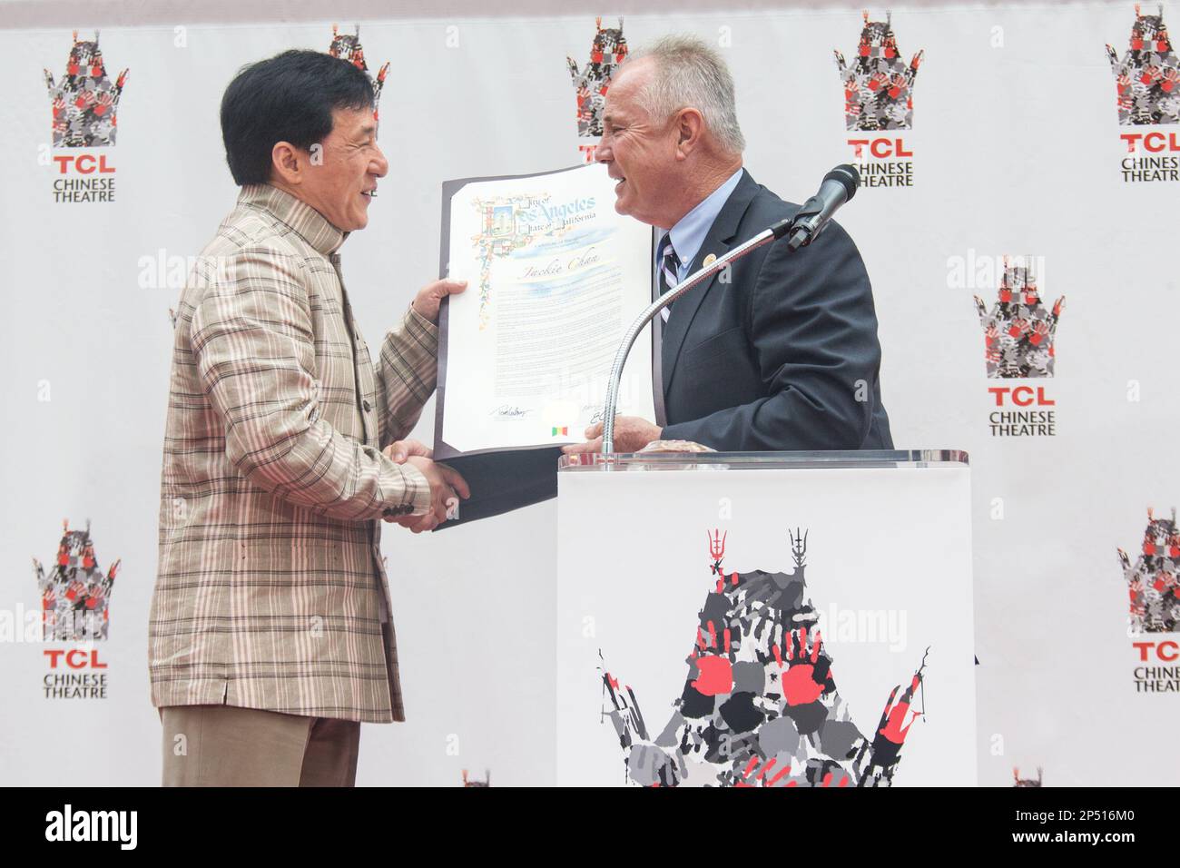 Los Angeles Councilman Tom LaBonge (R) attends the Jackie Chan Hand ...