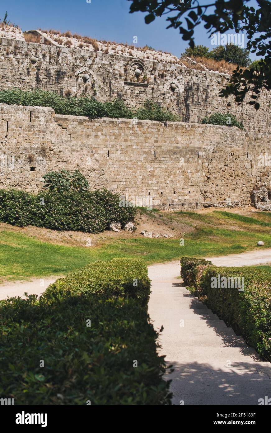 Walls and fortifications of the medieval citadel of Rhodes in Greece ...