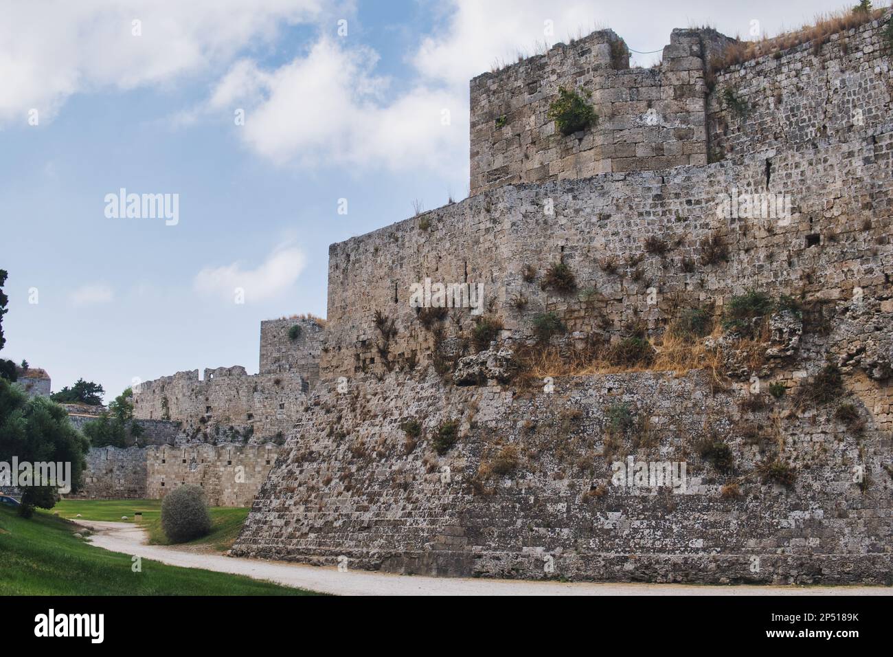 Walls and fortifications of the medieval citadel of Rhodes in Greece ...