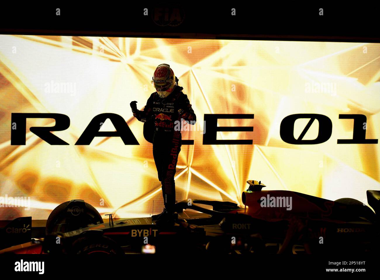 VERSTAPPEN Max (ned), Red Bull Racing RB19, portrait celebration ...