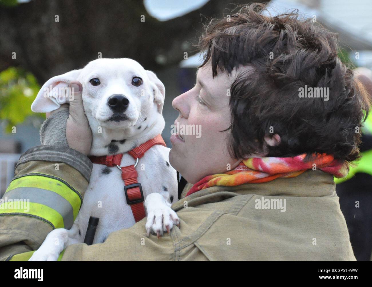 Amy Ciavaglia, a member of the Coaldale Volunteer Fire Company, takes a ...