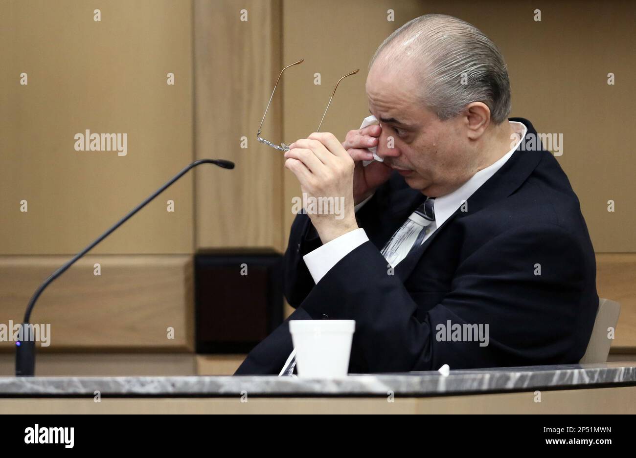 Defendant Anthony "Little Tony" Ferrari cries as he testifies during ...