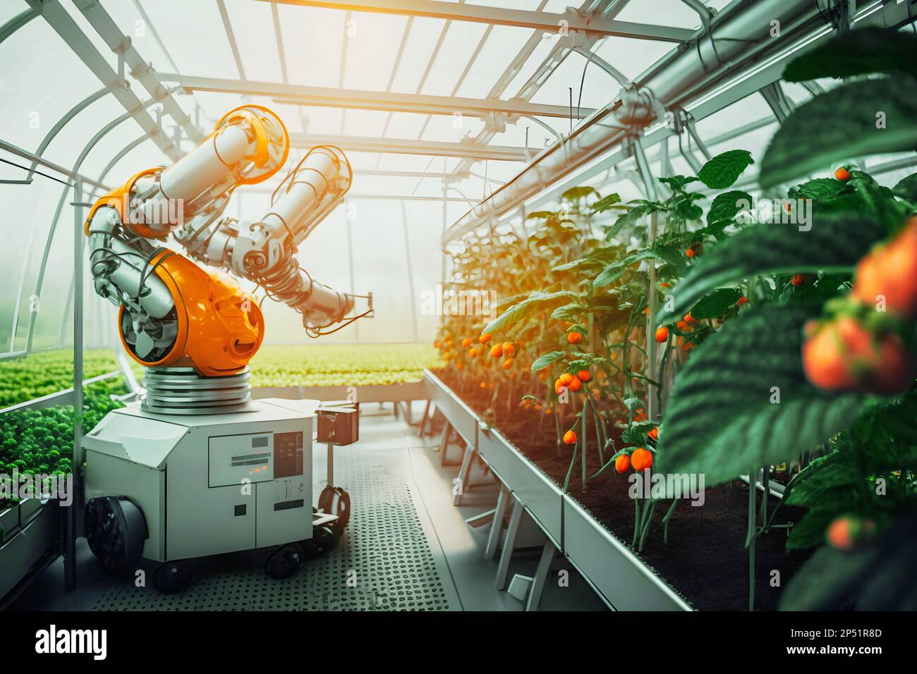 Modern agriculture farm with smart technology and artificial ...