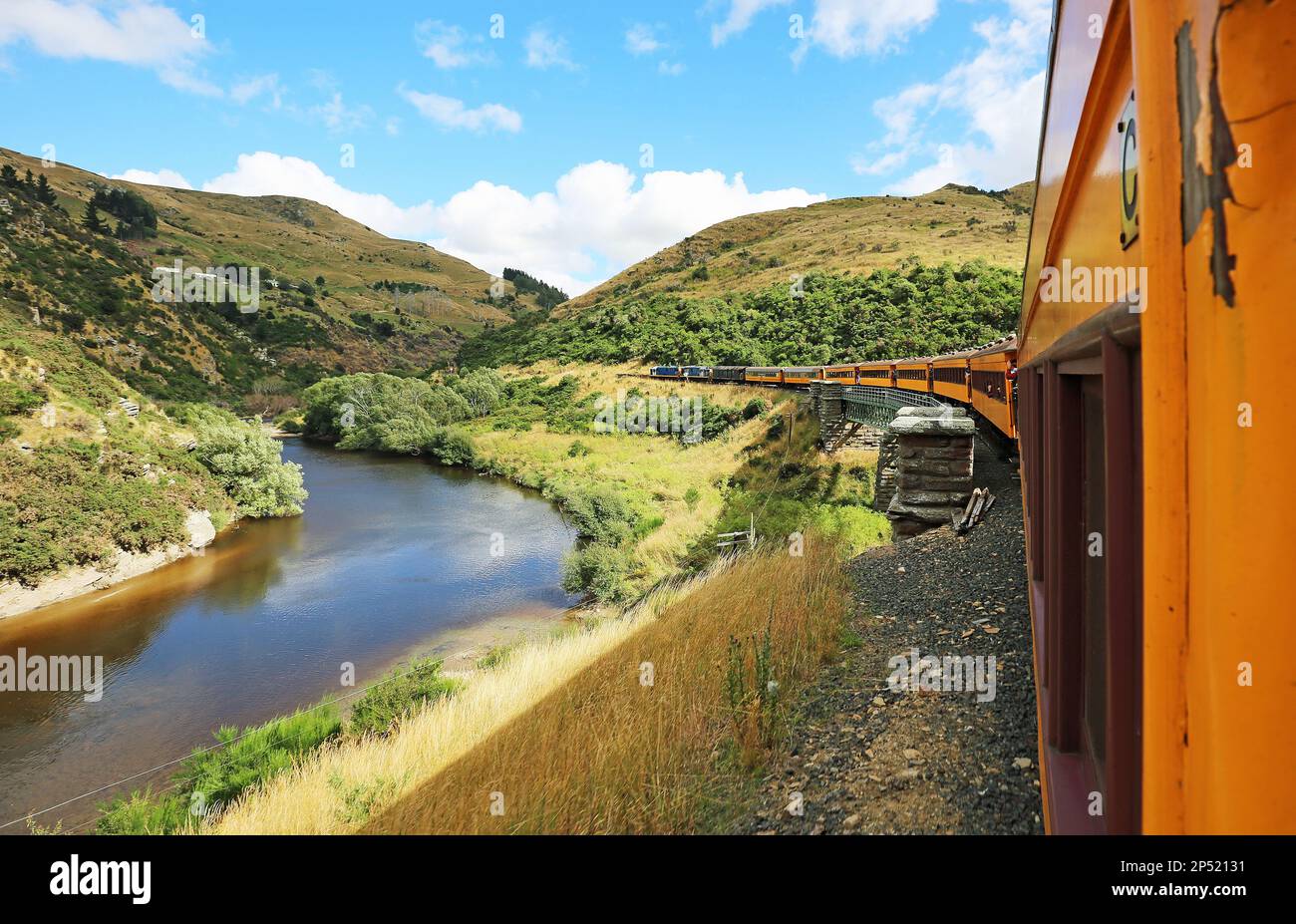 Taieri River and the train - New Zealand Stock Photo - Alamy